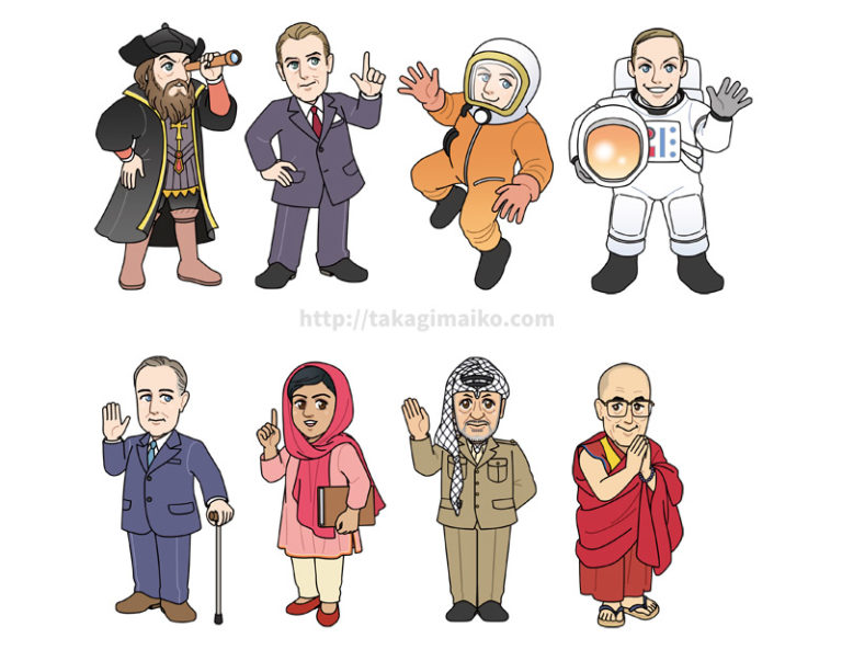 歴史人物・偉人のイラスト（『小学生おもしろ学習シリーズ まんが世界の歴史人物事典』） | イラストレーター貴木まいこ